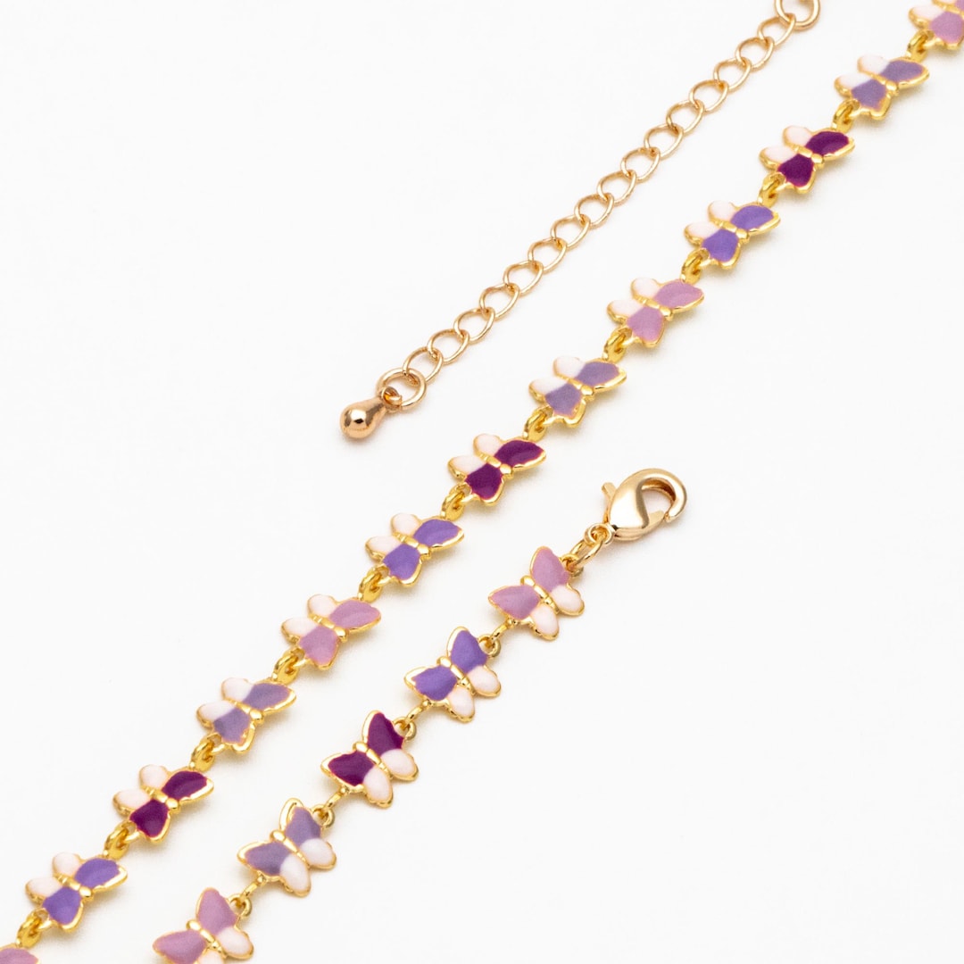 Purple Enamel Butterfly Chain, Finished Bracelet/ Anklet/ Necklace With ...
