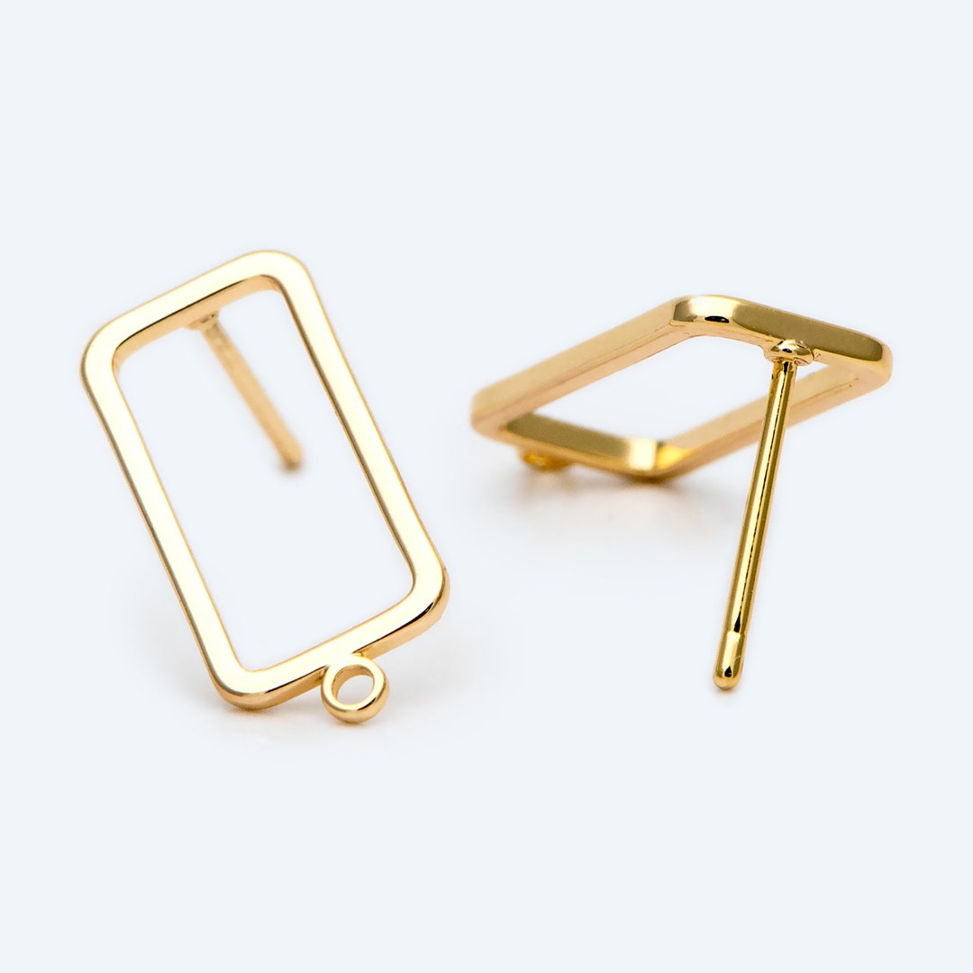 10pcs Rectangle Ear Posts With Loop, 18K Gold Plated Brass Stud ...