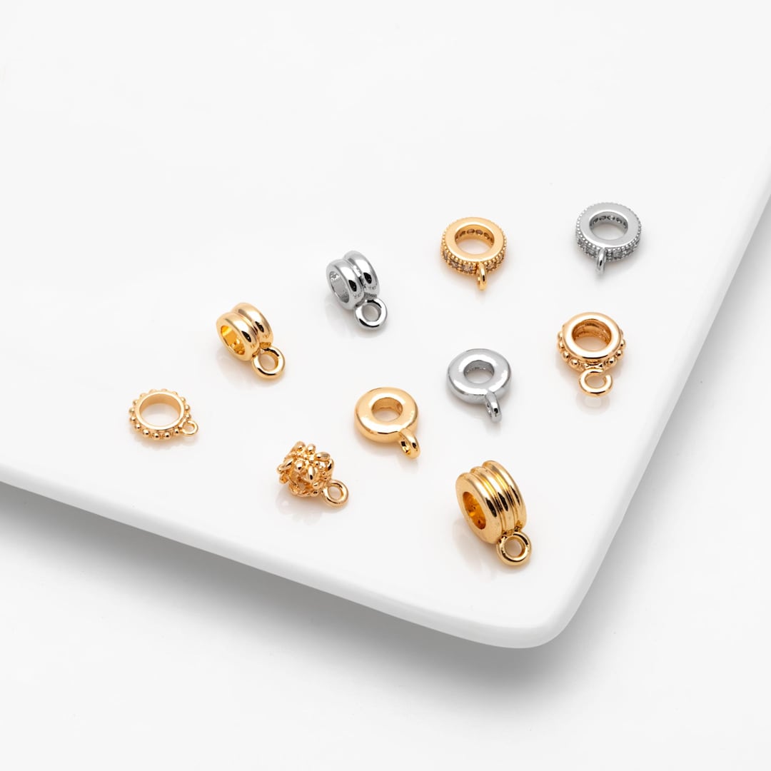 10pcs Gold/ Silver Bail Beads, Bail Charm Holder Spacer With Loop, Tube ...