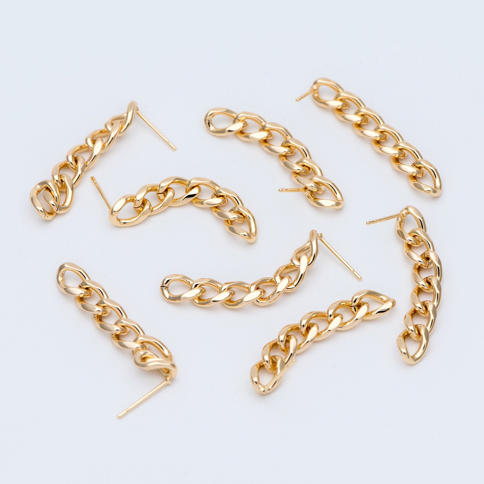 10pcs Chain Link Earring Studs 18K Gold Plated Brass | Etsy