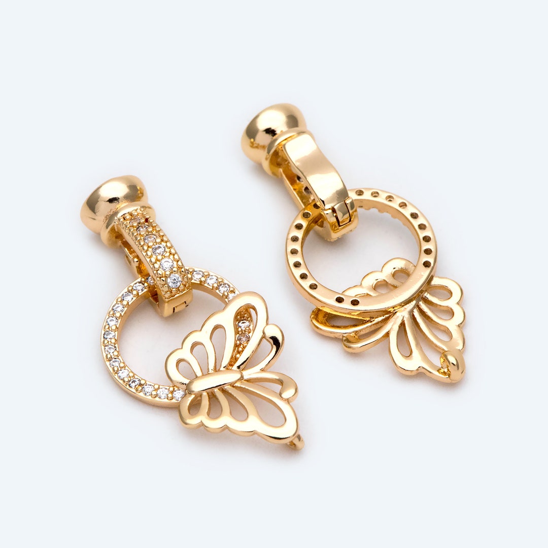 2pcs CZ Pave Butterfly Clasp, 18K Gold Plated Brass, Jewelry Clasp ...