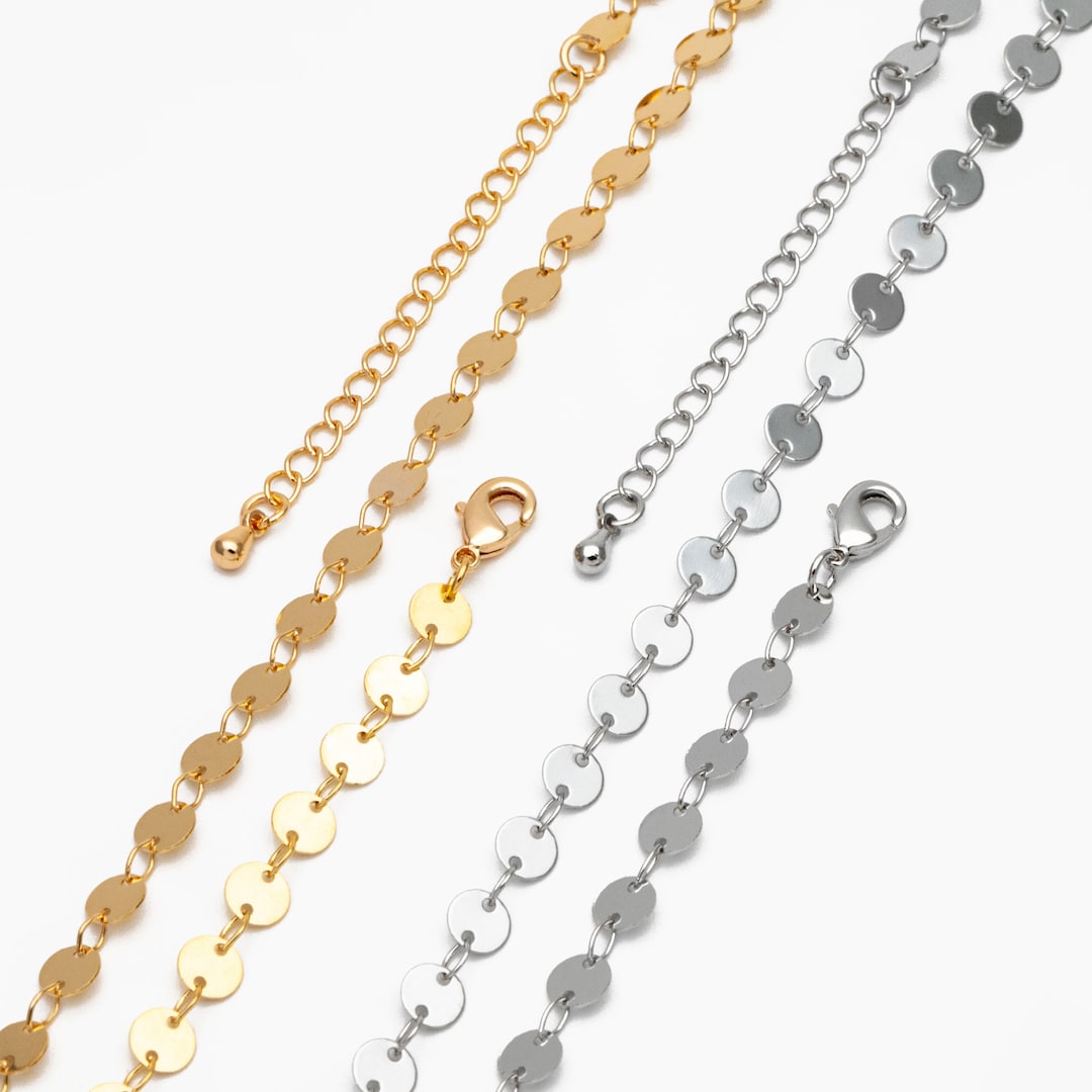 Gold/ Silver Disc Chains 4mm/ 5mm, Finished Bracelet/ Anklet/ Necklace ...