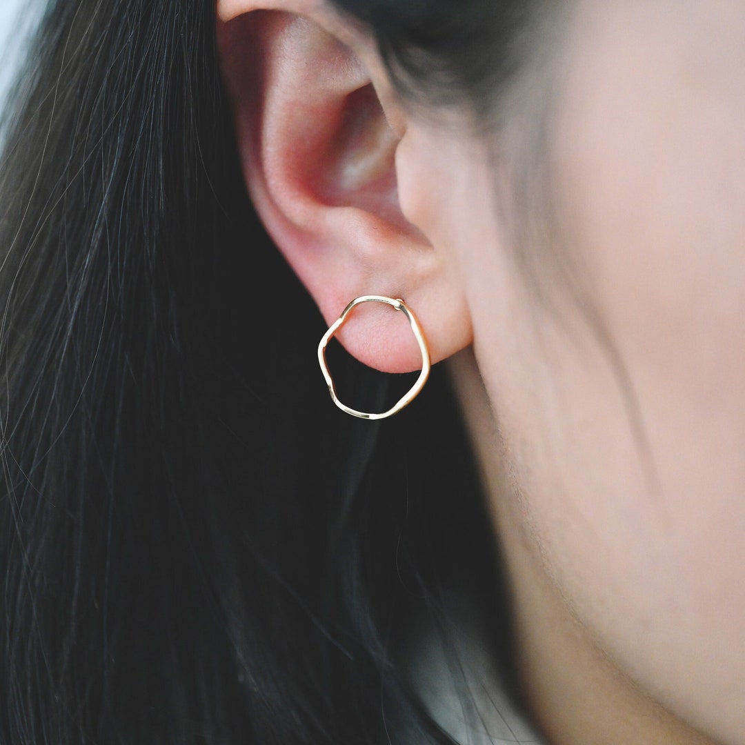 10pcs Round Loop Hoop Ear Posts, 18K Gold Plated Brass, Circle Stud ...