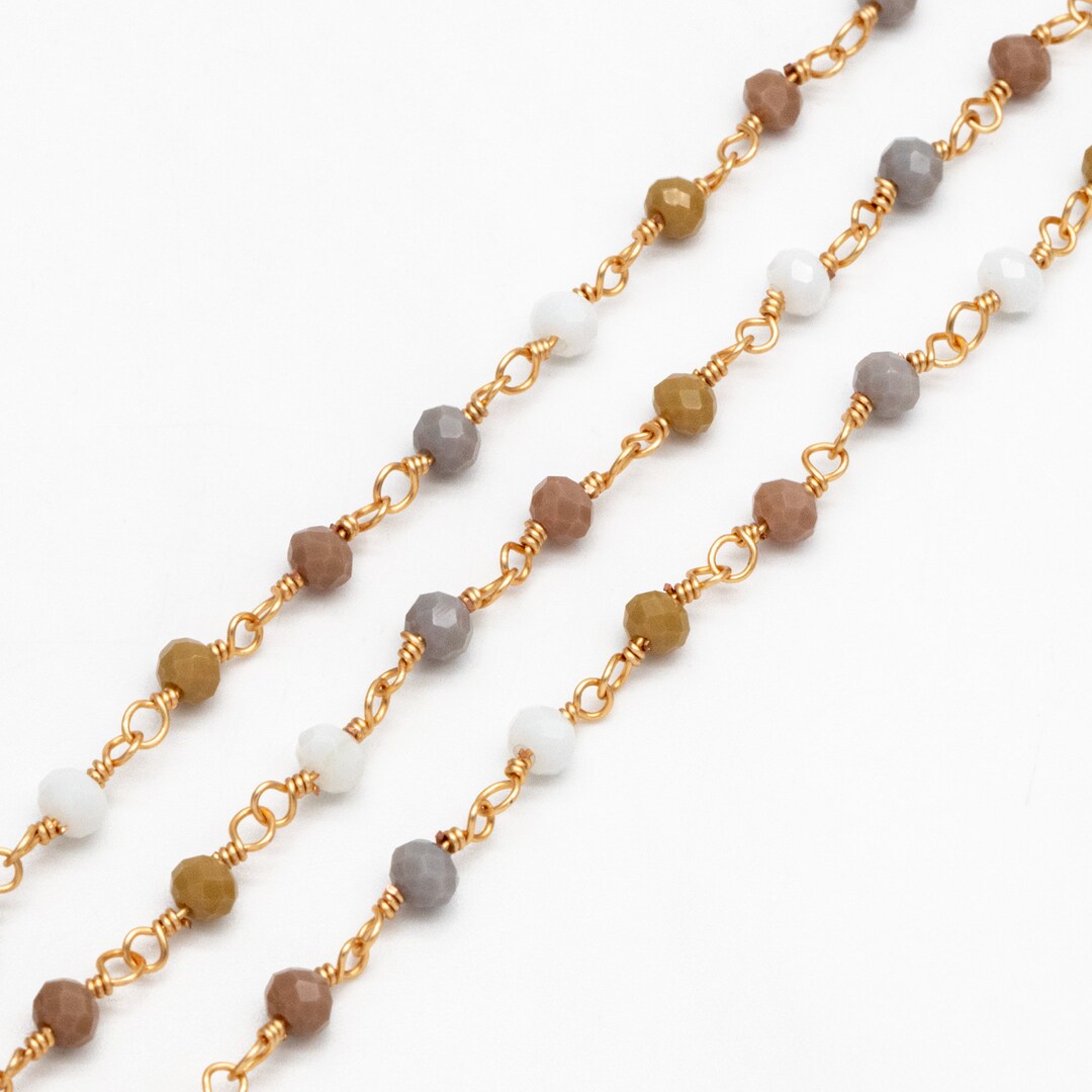 Glass Rondelle Bead Chain 3.5mm, 18K Gold Plated on Brass Beaded Chains ...