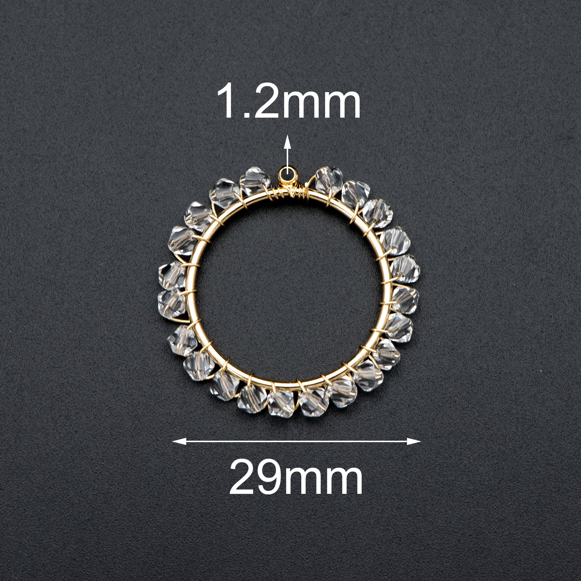 10pcs Gold Beaded 29mm Round Circle Charms , Wired Crystal Beads ...