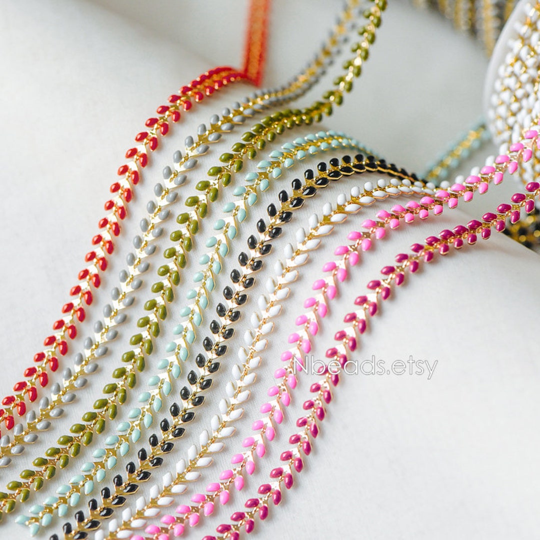Gold Plated Brass Enamel Chevron Chain 6.3mm Herringbone Flat - Etsy