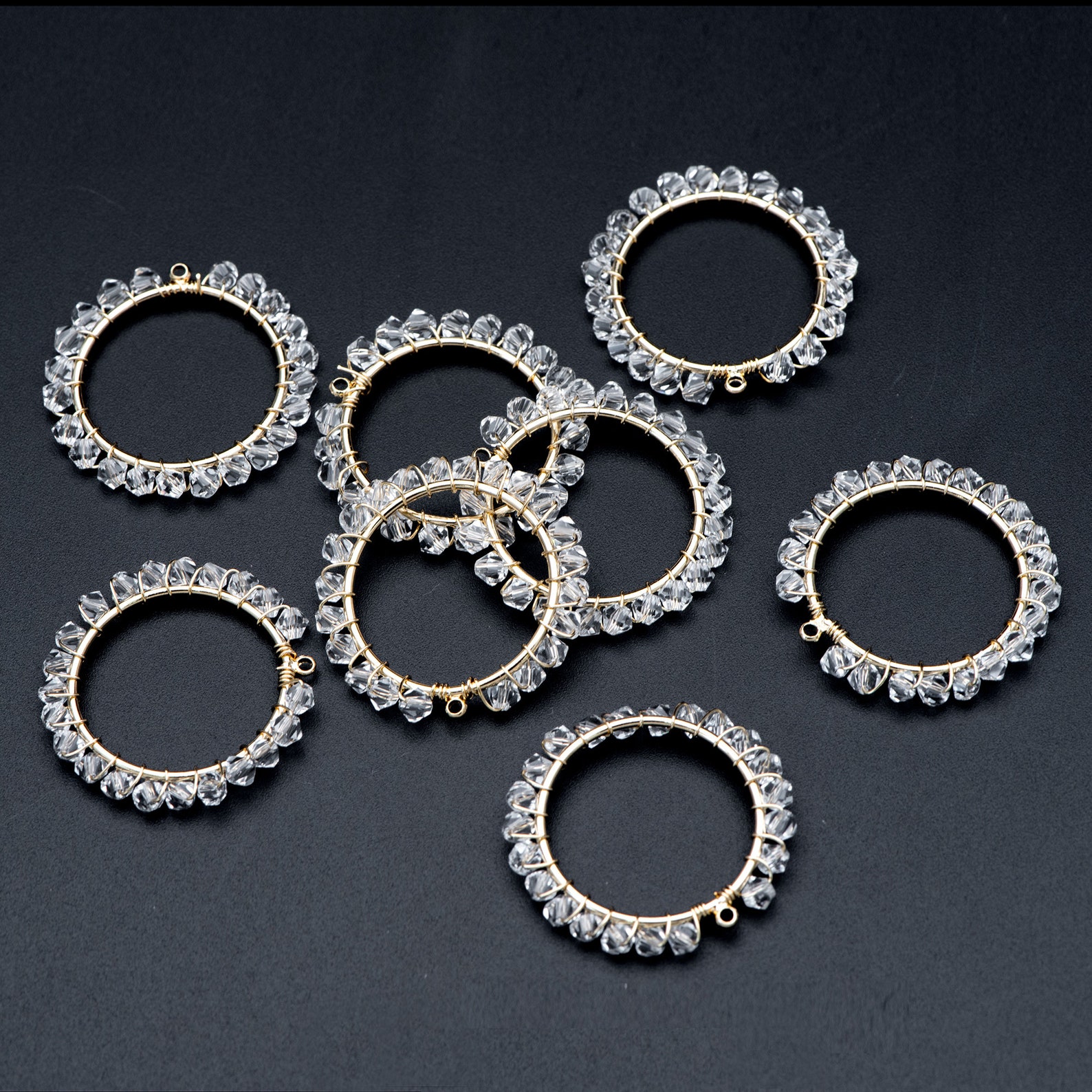 10pcs Gold Beaded 29mm Round Circle Charms Wired Crystal - Etsy
