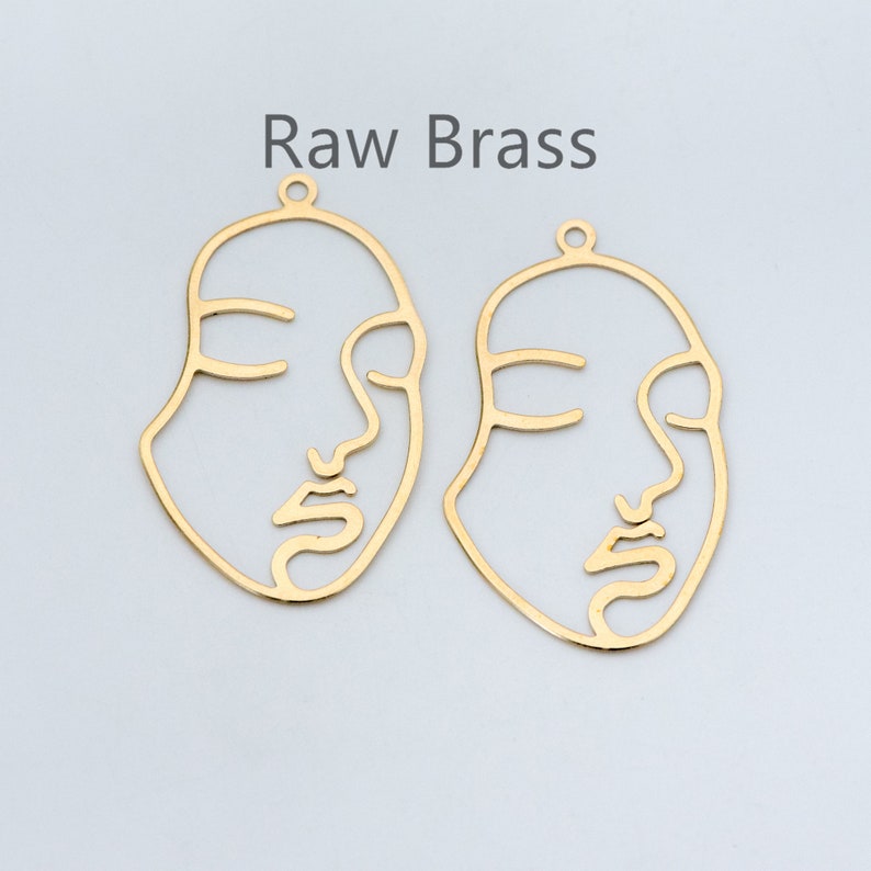 10pcs Raw Brass Face Outline Charms 43x26mm Vintage Styled - Etsy