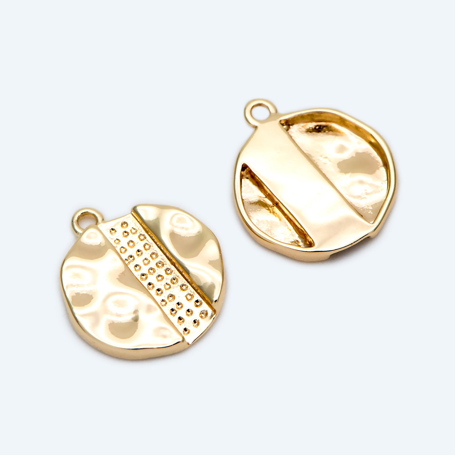 10pcs Hammered Disc Charms 12mm, Gold Plated Brass Tags, Round Disk ...