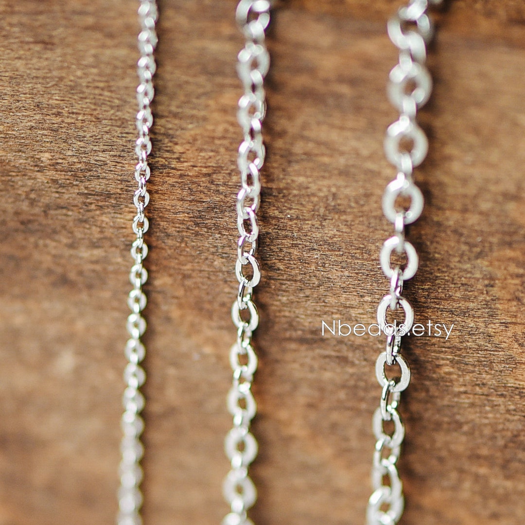 Dainty Silver Flat Oval Cable Chains, Rhodium Plated Brass Tiny Chains ...