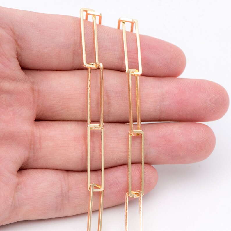 Gold Plated Brass Chain Rectangle Link Chain for Necklace - Etsy
