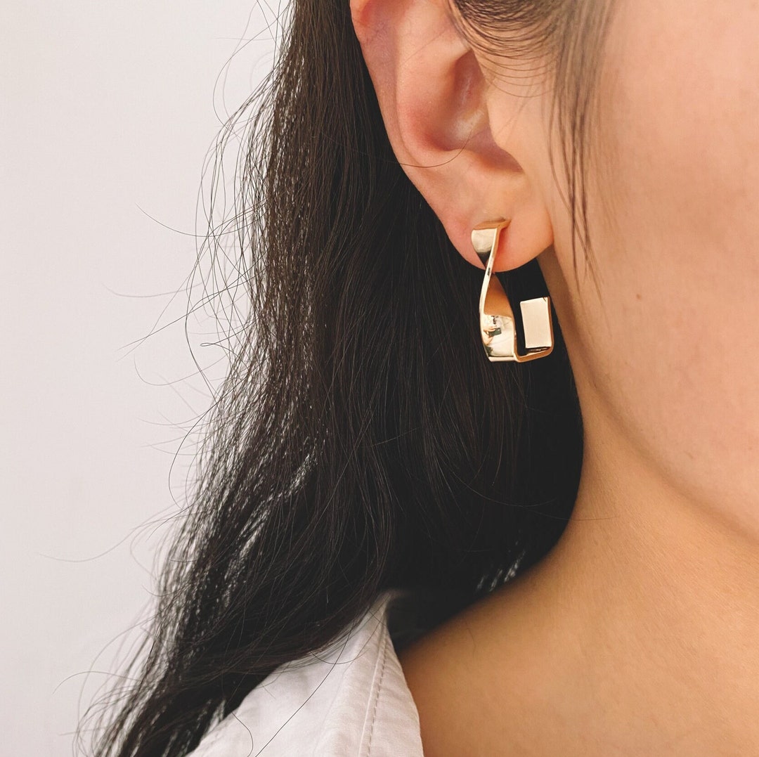 10pcs Gold Square Twiste Ear Posts, 18K Real Gold Plated Brass ...