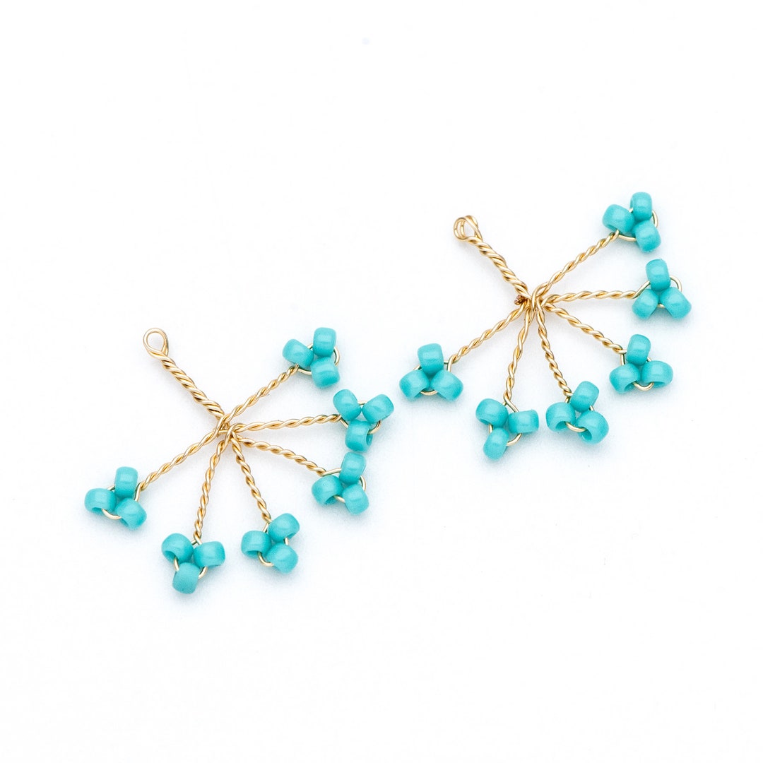 10pcs Handmade Beaded Flower Charms, Wired Branch Tassel Pendants ...