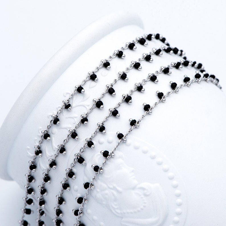 Rhodium Plated Brass Beaded Chains Silver Tone Chain With - Etsy