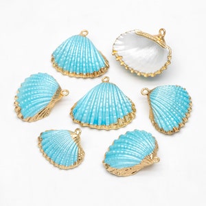 10pcs Natural Shell Charms, Gold Plated Shell Pendants, White/ Aqua ...