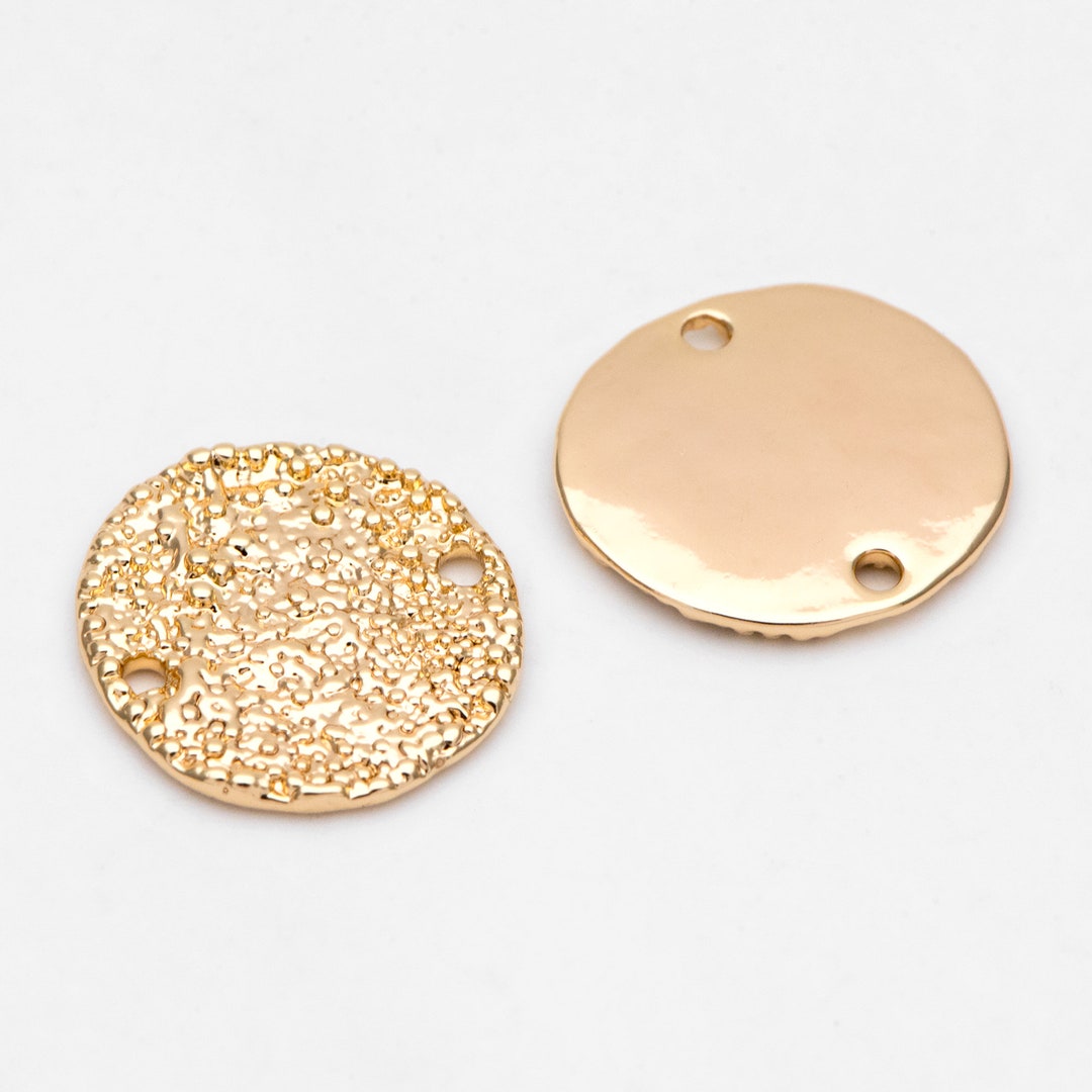 10pcs Gold/ Silver Round Rough Disc Connectors 16mm, Gold/ Rhodium ...