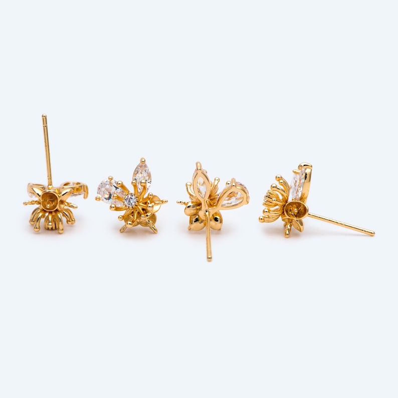 4pcs Gold Flower Ear Posts 12x10mm Pearl Peg Earring Mounts - Etsy