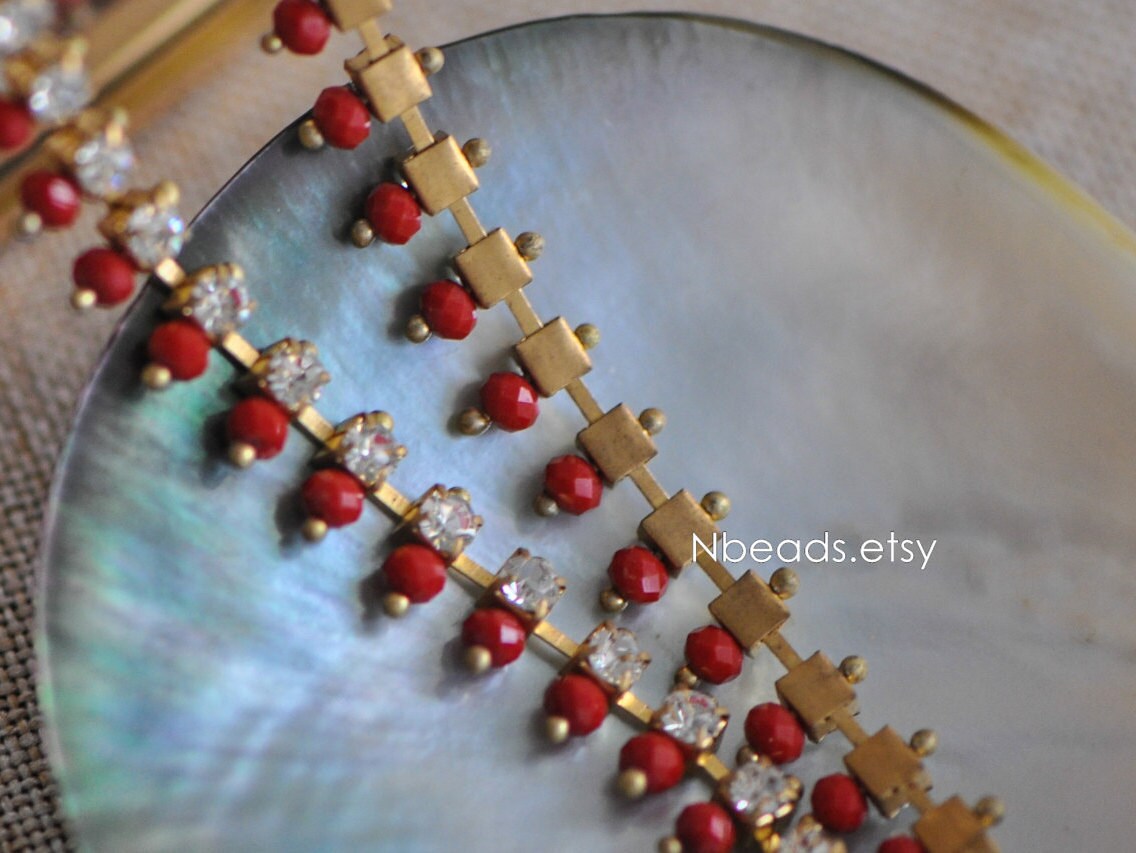 Red Crystal Glass Bead Chain 9mm, Rhinestone Unplated Brass Designer ...