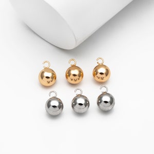 10pcs Gold/ Silver Sphere Charms 8mm, Real Gold/ Rhodium Plated Brass ...