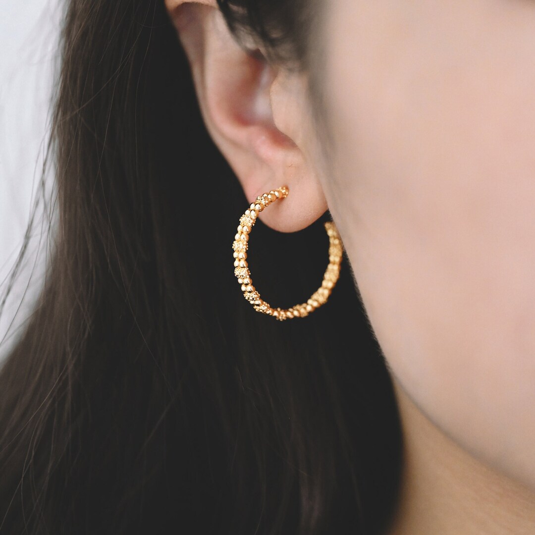 10pcs Gold Hoop Earrings 28mm, 18K Gold Plated Brass, Round Circle ...