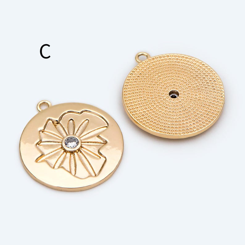 4pcs Gold Round Sun Charms , 18K Gold Plated Brass, Disk Sun Pendants ...