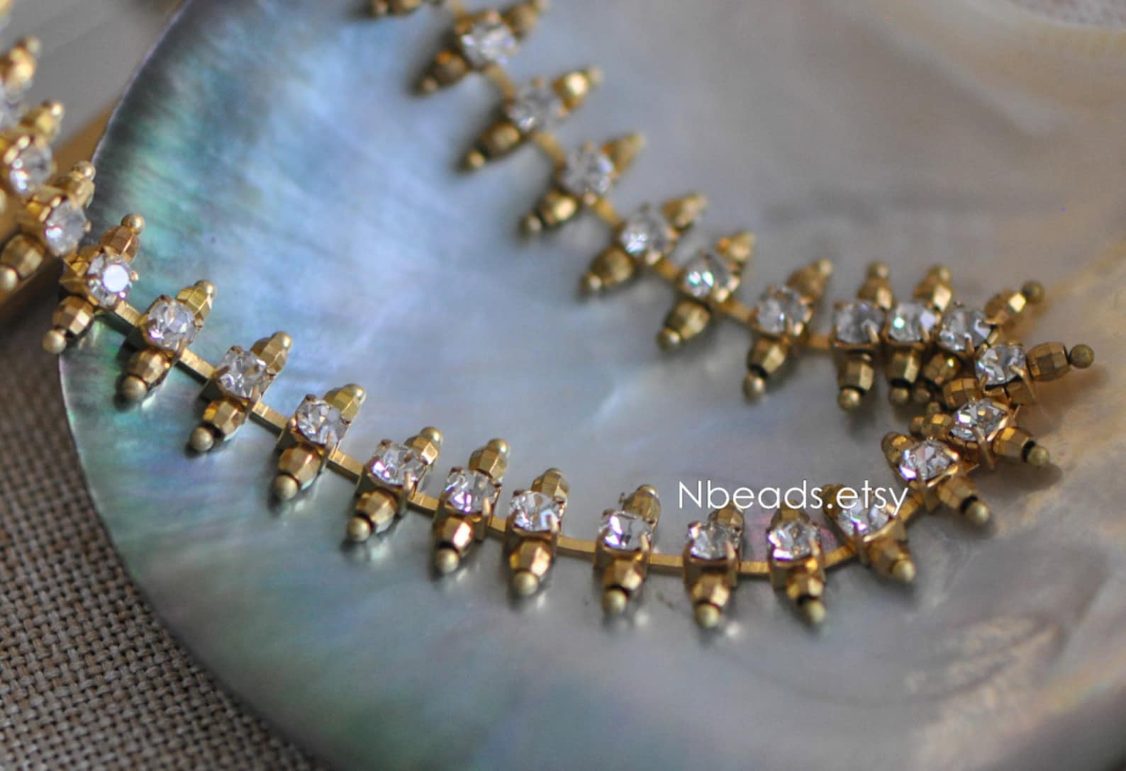 Brass Rhinestone Bead Chain 11mm, Unplated Brass Designer Crystal Chain ...