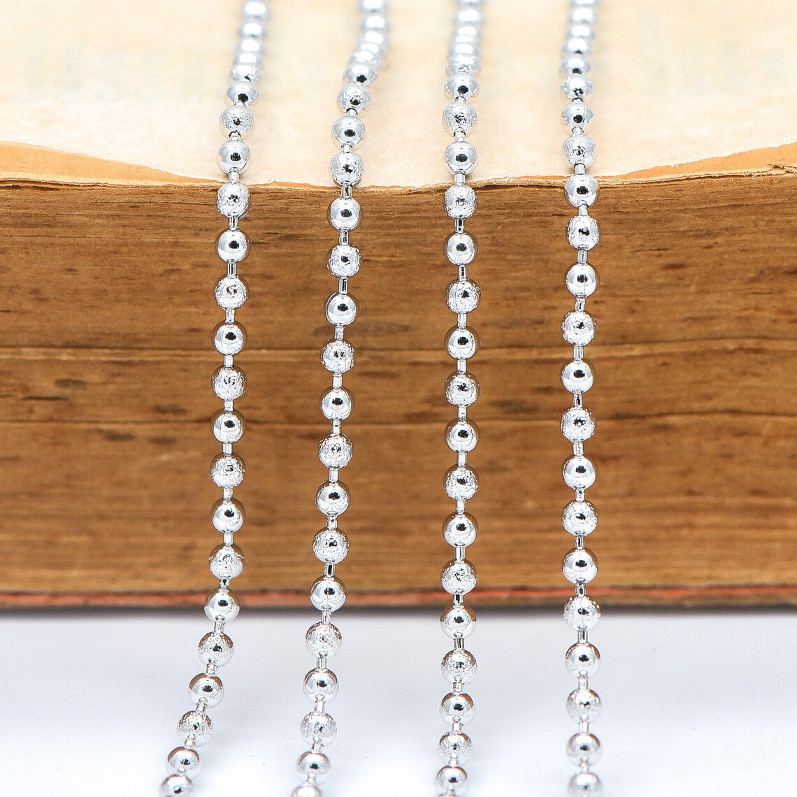 Silver Tone Ball Chains 2.5mm, Matte/ Smooth Round Beaded Chain ...