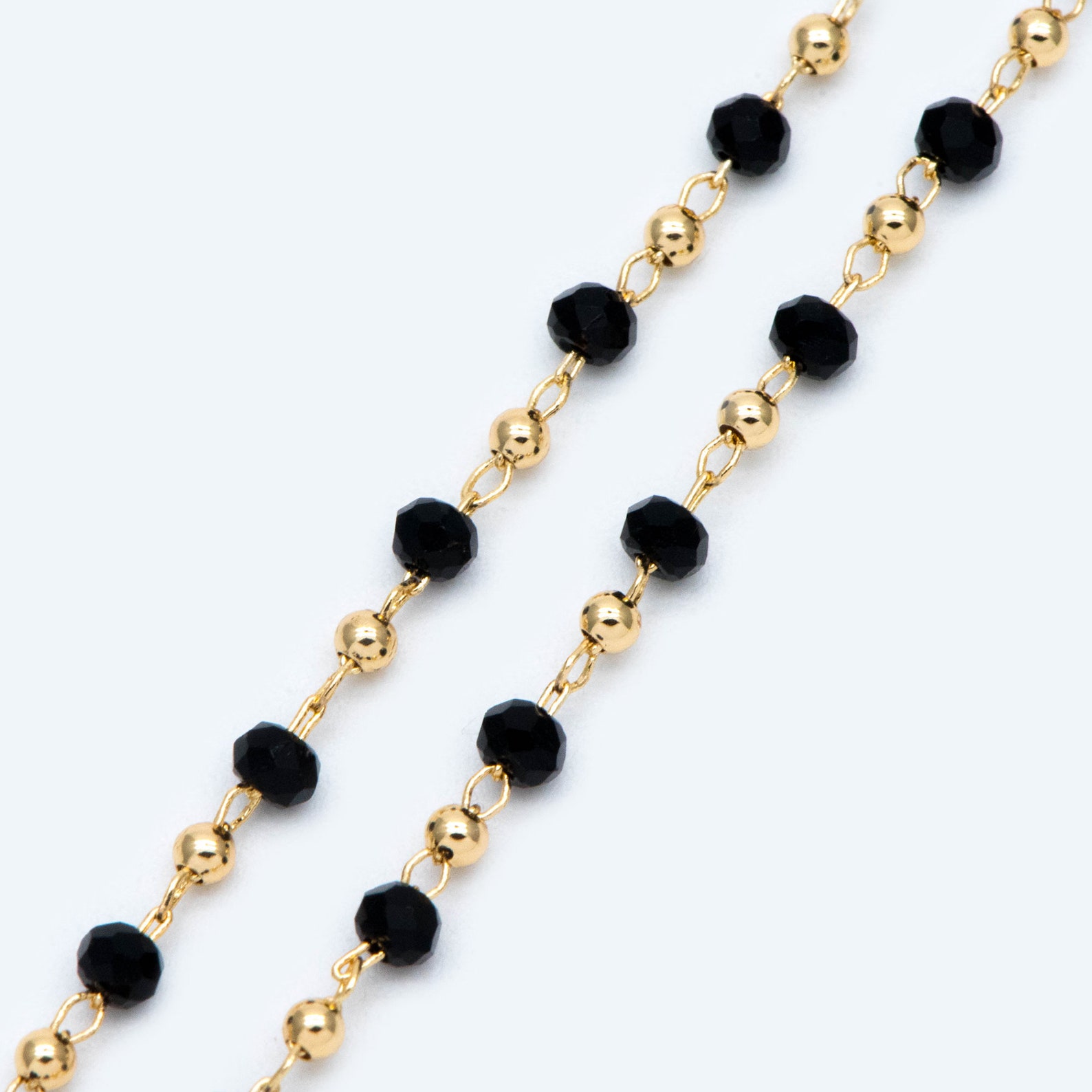 Gold Crystal Beaded Chains, Gold Plated Brass Cable Chain, 3mm Glass ...
