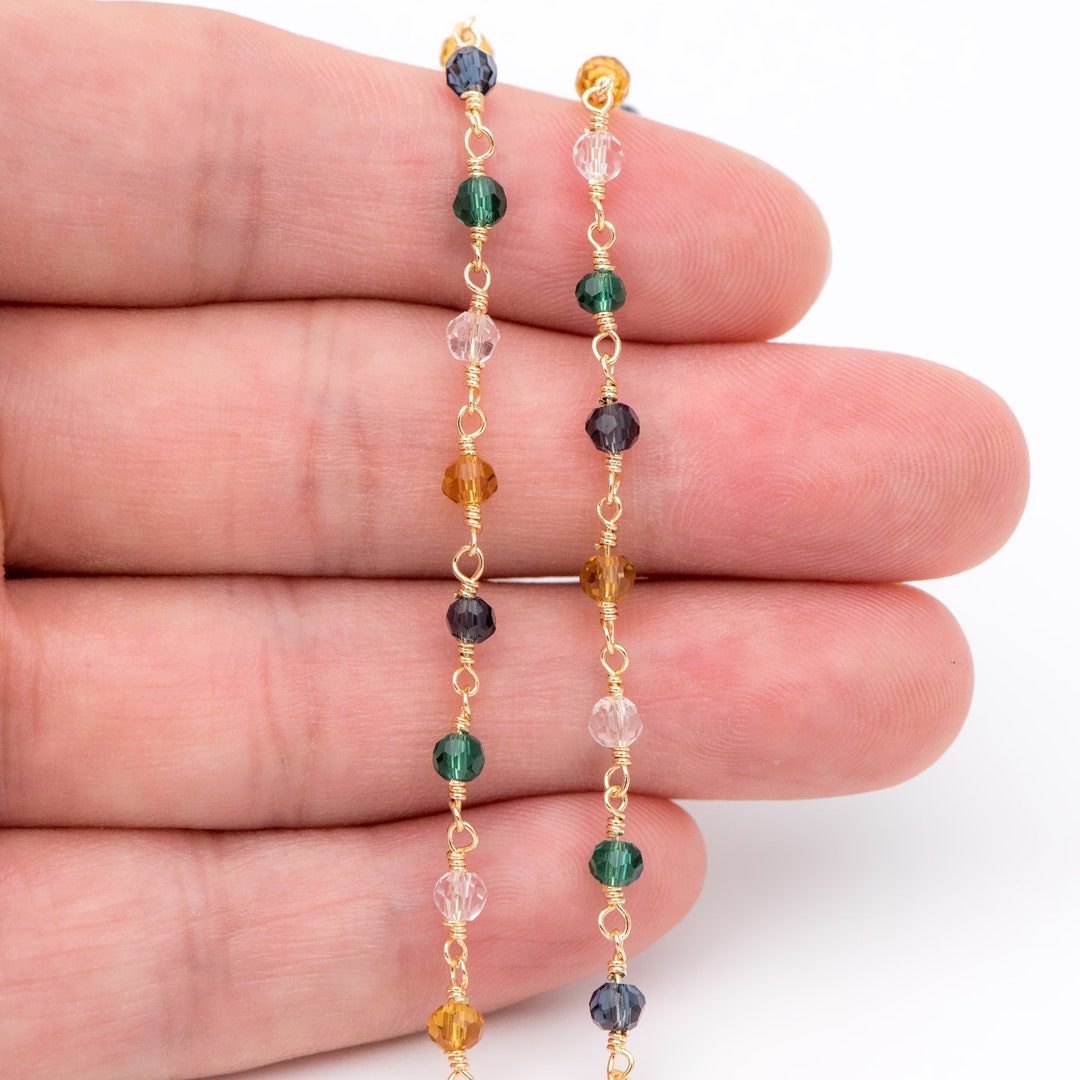 Glass Rondelle Bead Chain 3.5mm, 18K Gold Plated on Brass Beaded Chains ...