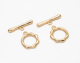 10 Sets Gold Toggle Clasp, Real Gold Plated Brass, Easy Close Clasp 9mm ...
