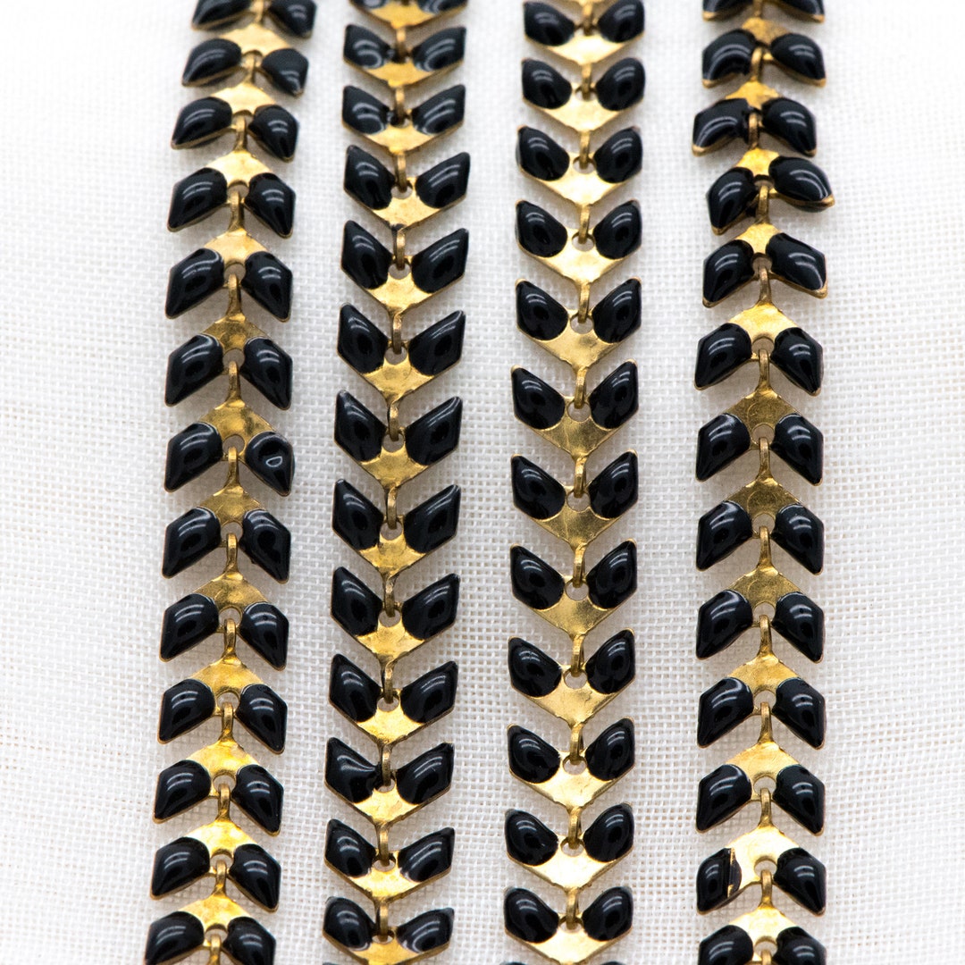Black Enamel Brass Arrow Chain 6mm, Flat Chevron Chain, Herringbone ...