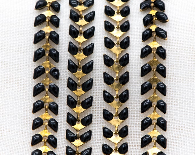 Black Enamel Brass Arrow Chain 6mm, Flat Chevron Chain, Herringbone ...