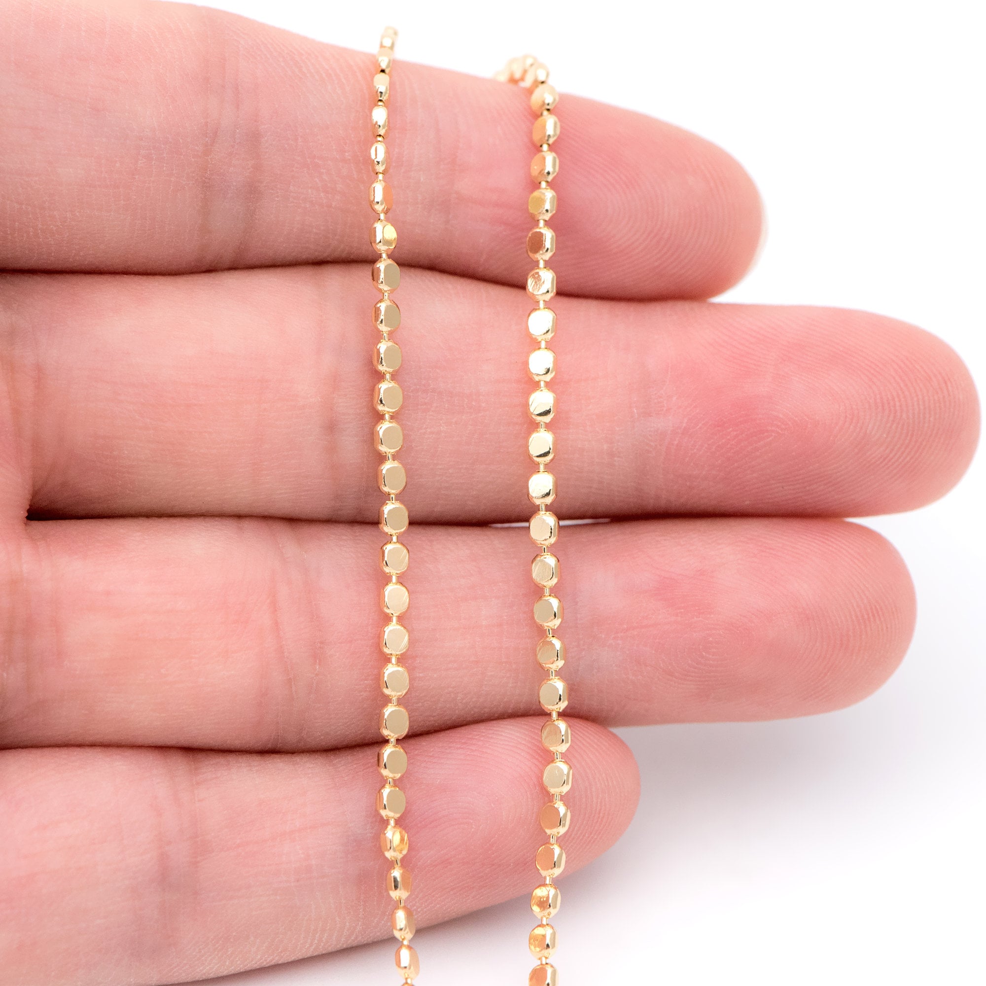 Gold Plated Brass Beaded Chains 2mm, Craft Jewelry Chain (#LK-198)/ 1 ...