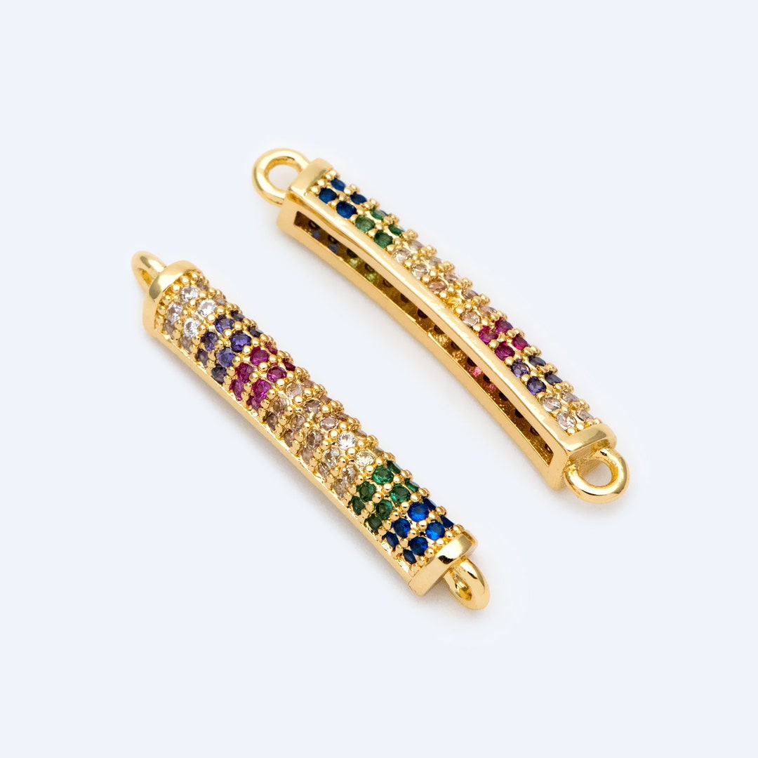 4pcs Rainbow CZ Tube Connector 27.5x4mm 18K Gold Plated Brass - Etsy