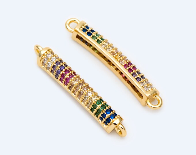 4pcs Rainbow CZ Tube Connector 27.5x4mm 18K Gold Plated Brass - Etsy