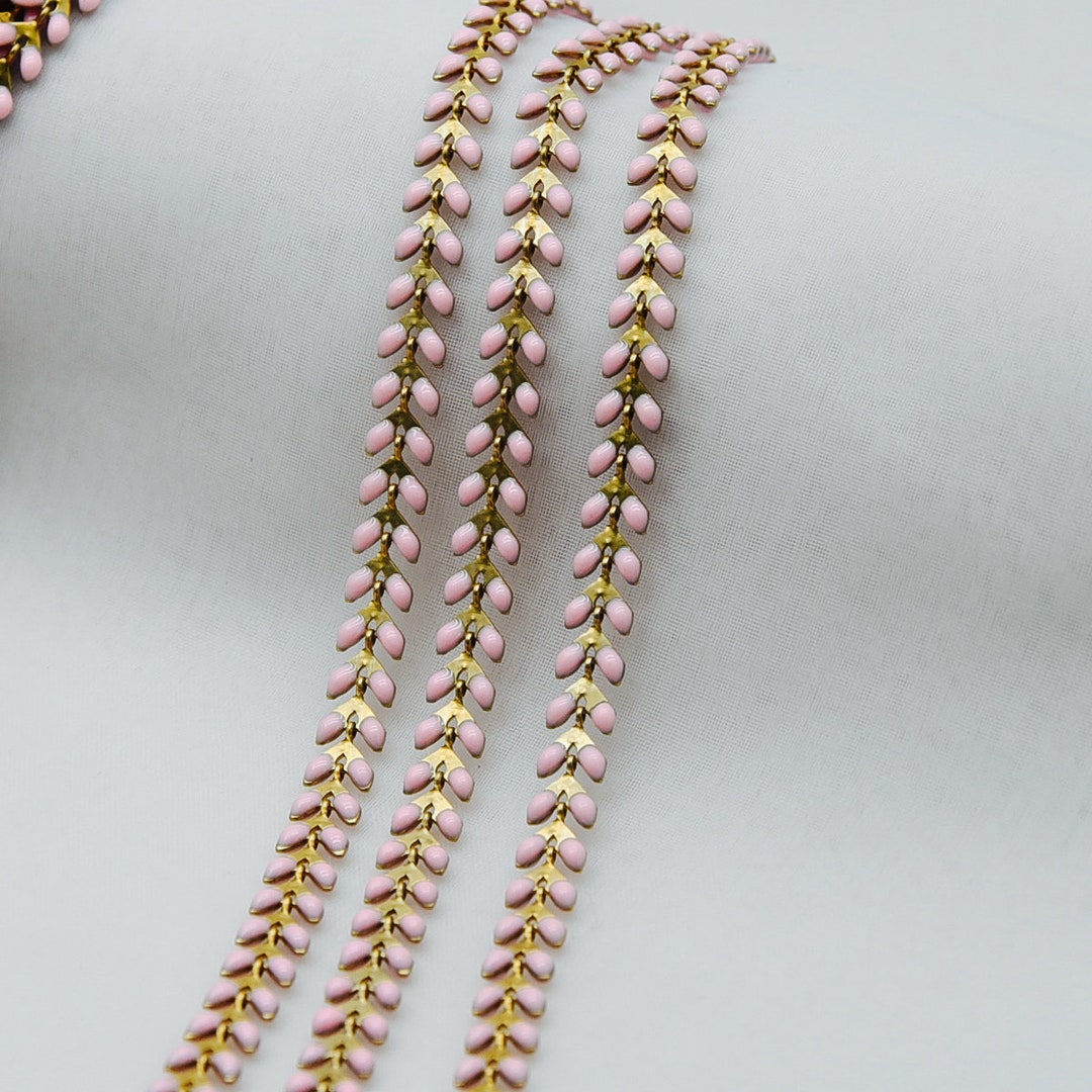 Lt Pink Enamel Brass Arrow Chain 6mm, Flat Chevron Chain, Herringbone ...
