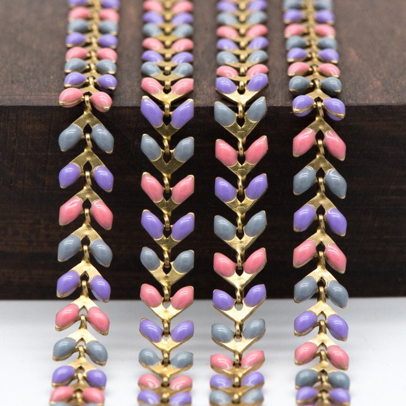 Rainbow Enamel Brass Chevron Chain 6mm, Flat Herringbone Designer Chain ...