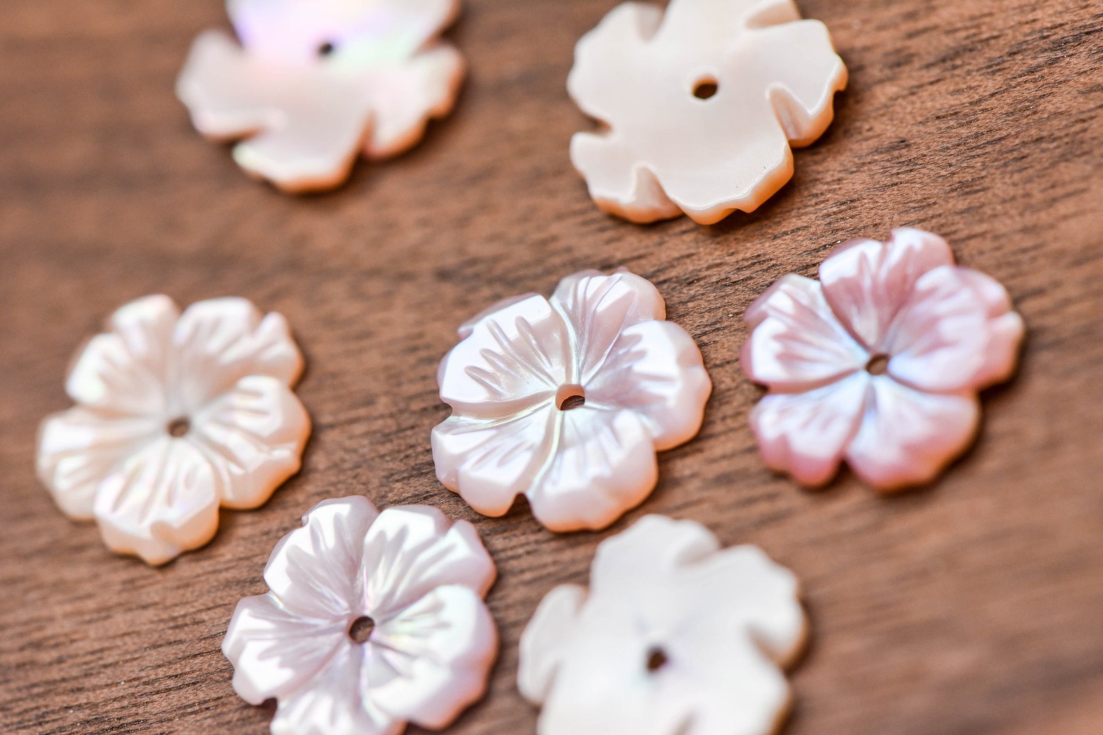 Carved Pink Mother of Pearl Shell Flowers 12mm Center Drilled | Etsy
