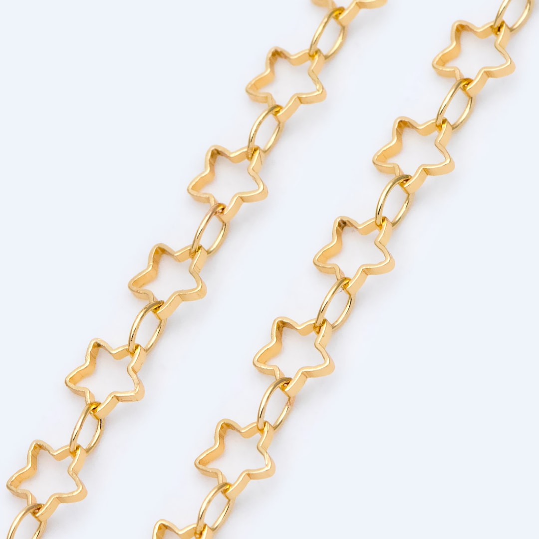Gold/ Silver Tone Star Chain 5mm, Gold/ Rhodium Plated Brass, Star Link ...