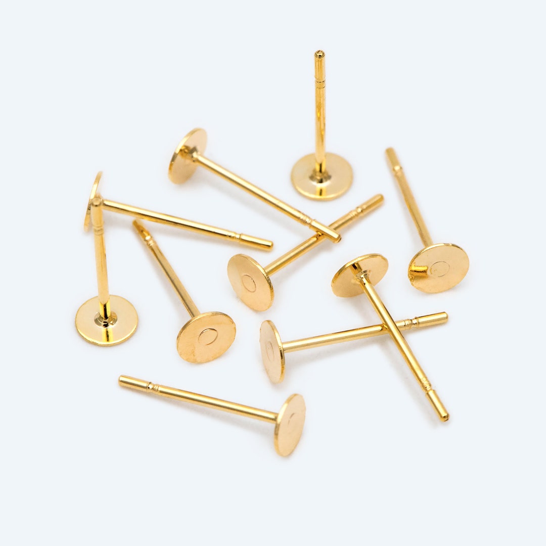 20pcs Gold Flat Ear Posts, 18K Real Gold Plated Brass, Stud Earring ...