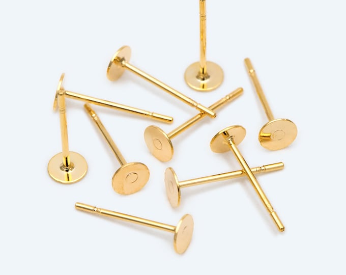 20pcs Gold Flat Ear Posts 18K Real Gold Plated Brass Stud - Etsy