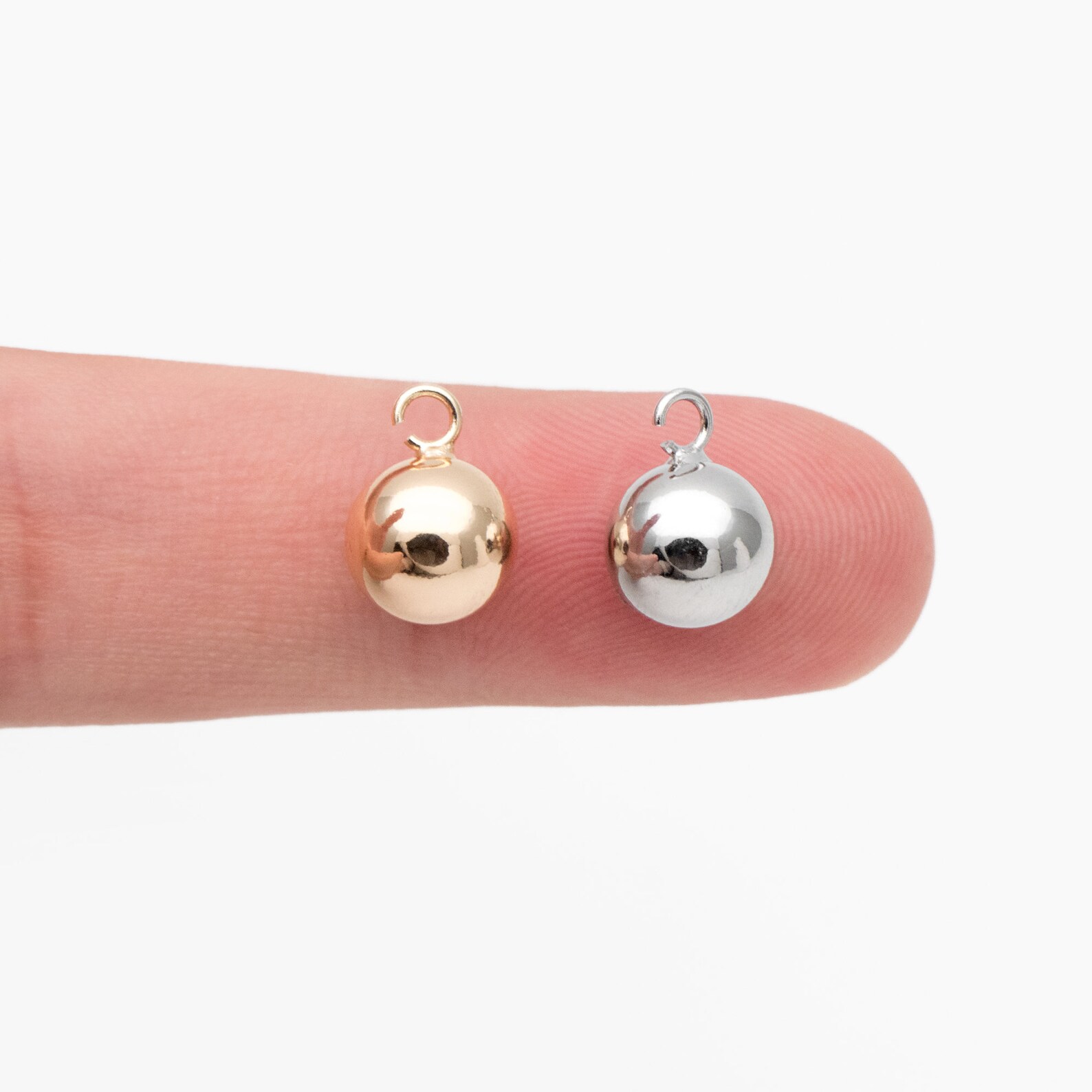 10pcs Gold/ Silver Sphere Charms 8mm, Real Gold/ Rhodium Plated Brass ...
