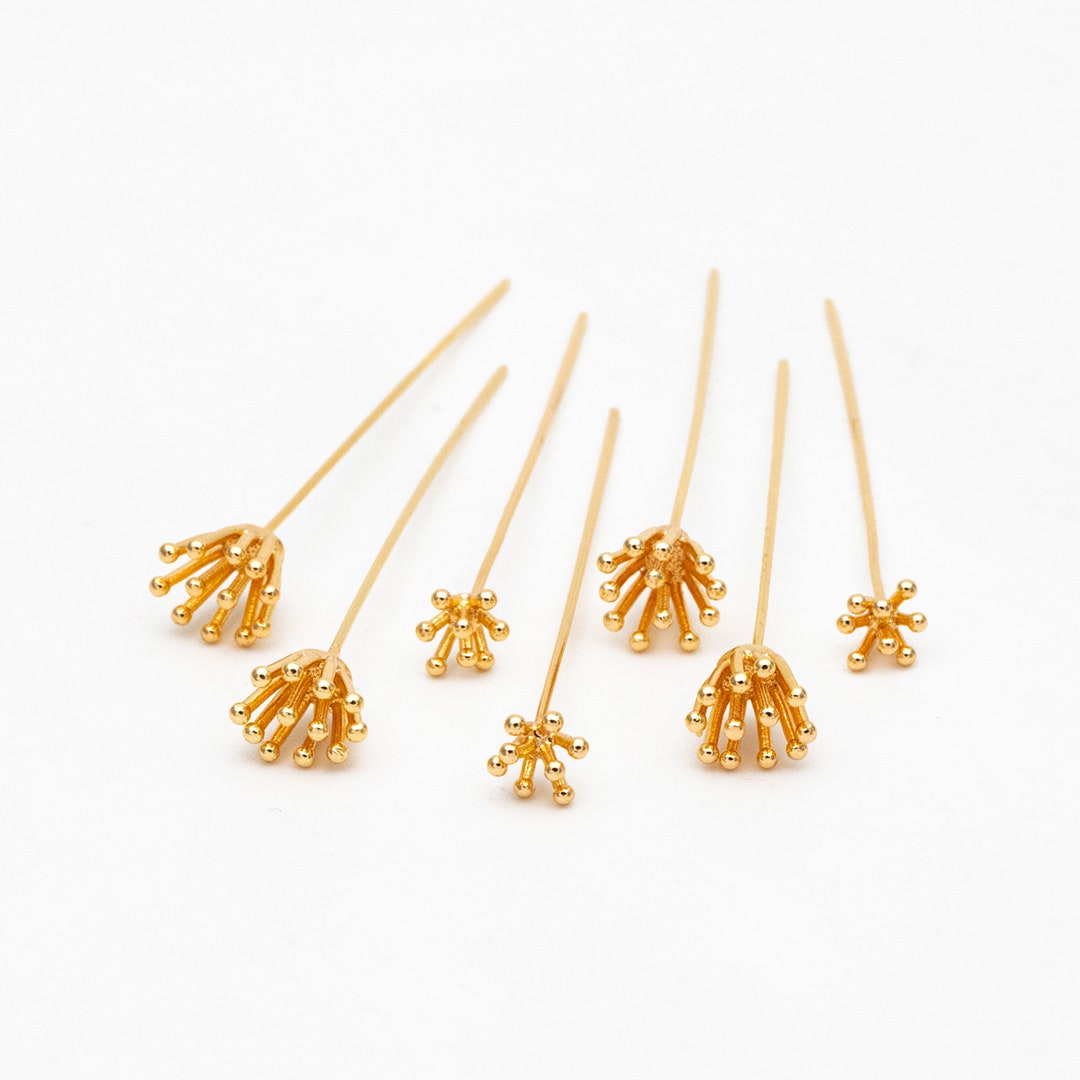 10pcs Gold Flower Head Pins 6mm/ 8mm, Gold Plated Brass Headpins (GB ...