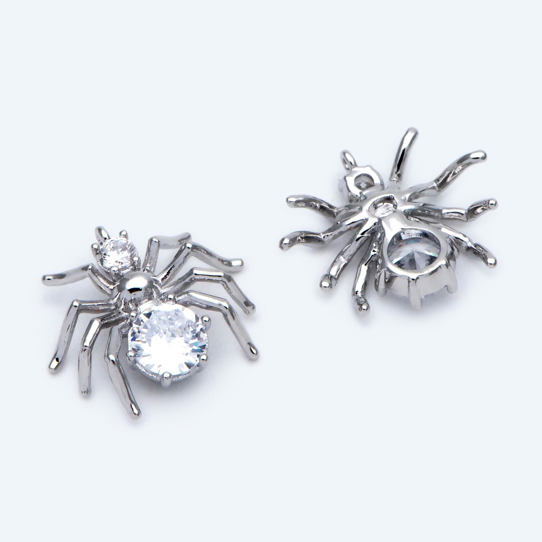 10pcs Gold CZ Spider Charms, Rhodium Plated Brass, Cubic Zirconia ...