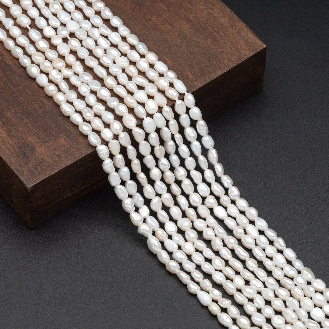 Freshwater Oval Pearls 4mm Tiny, White Nugget Pearls, Natural Baroque ...