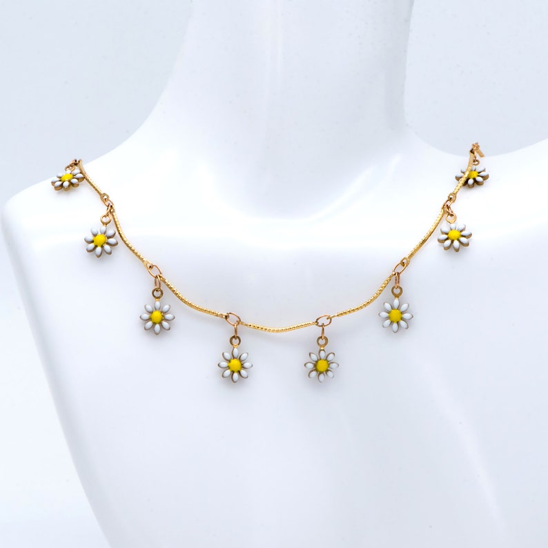 Enamel Flower Chain Daisy Chain Unplated Raw Brass Designer - Etsy