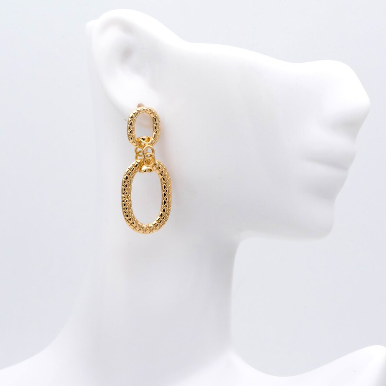 4pcs Long Oval Textured Ear Posts 18K Gold Plated Brass | Etsy