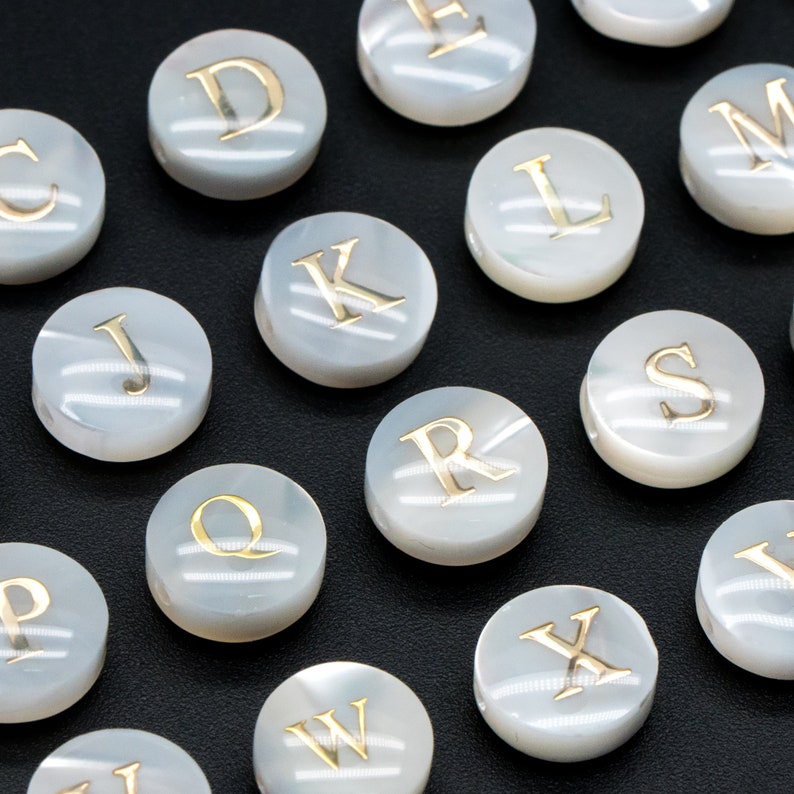 8mm Shell Alphabet Beads, English Letter Beads, Round Coin Letter ...