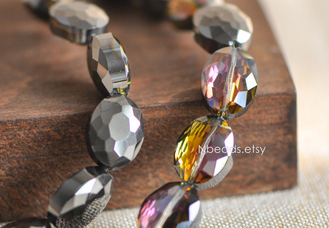 Oval Crystal Glass Faceted Beads 16mm Sparkly Black Rose TS56-8/ 48pcs ...