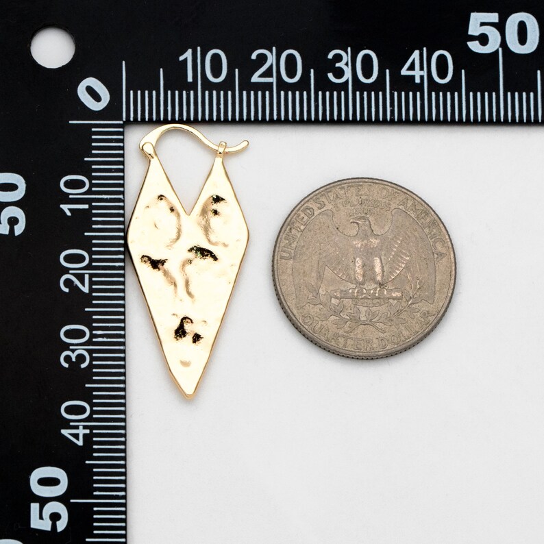 4pcs Gold Hammered Rhombus Ear Hooks 37x16mm, Gold Plated Brass ...